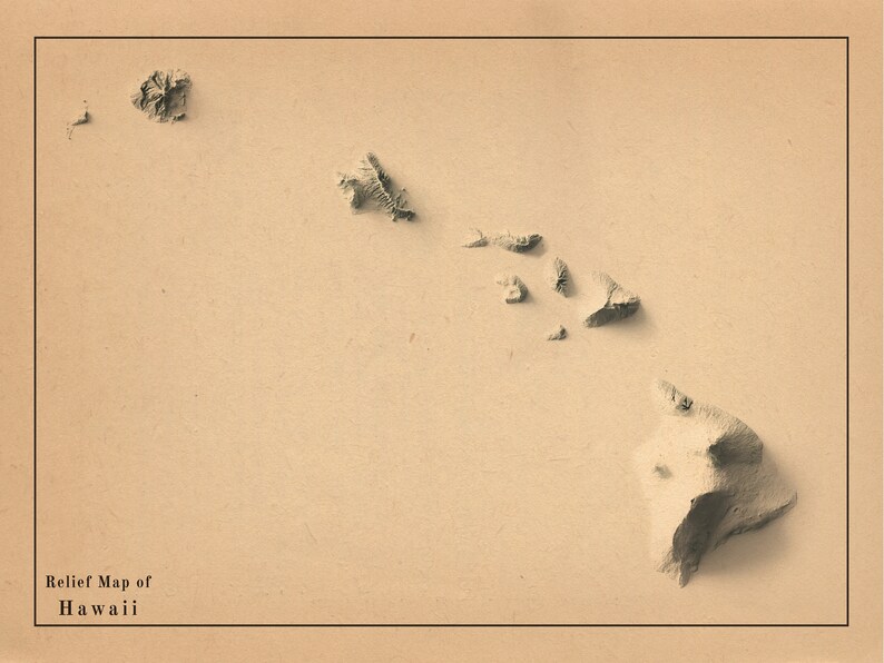 Hawaii Map Hawaii 2D Relief Map Hawaii Minimalist Map - Etsy