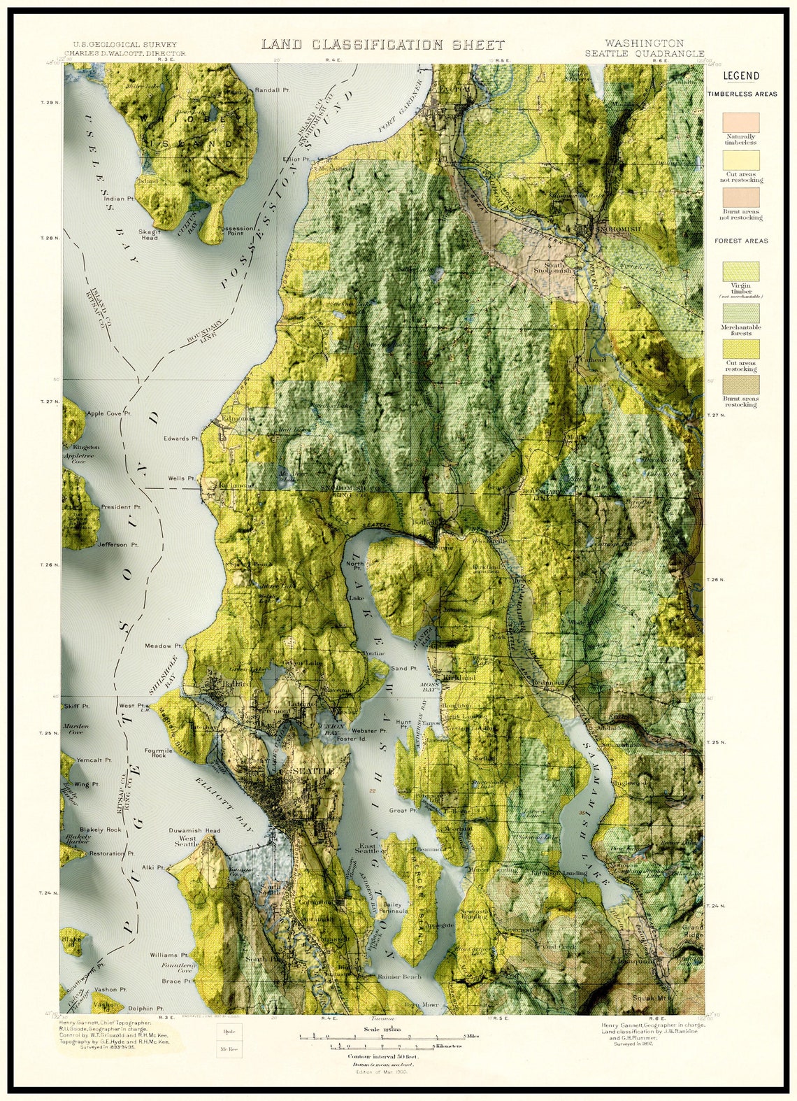 Seattle Map Seattle 2D Relief Map Seattle Historical Map - Etsy