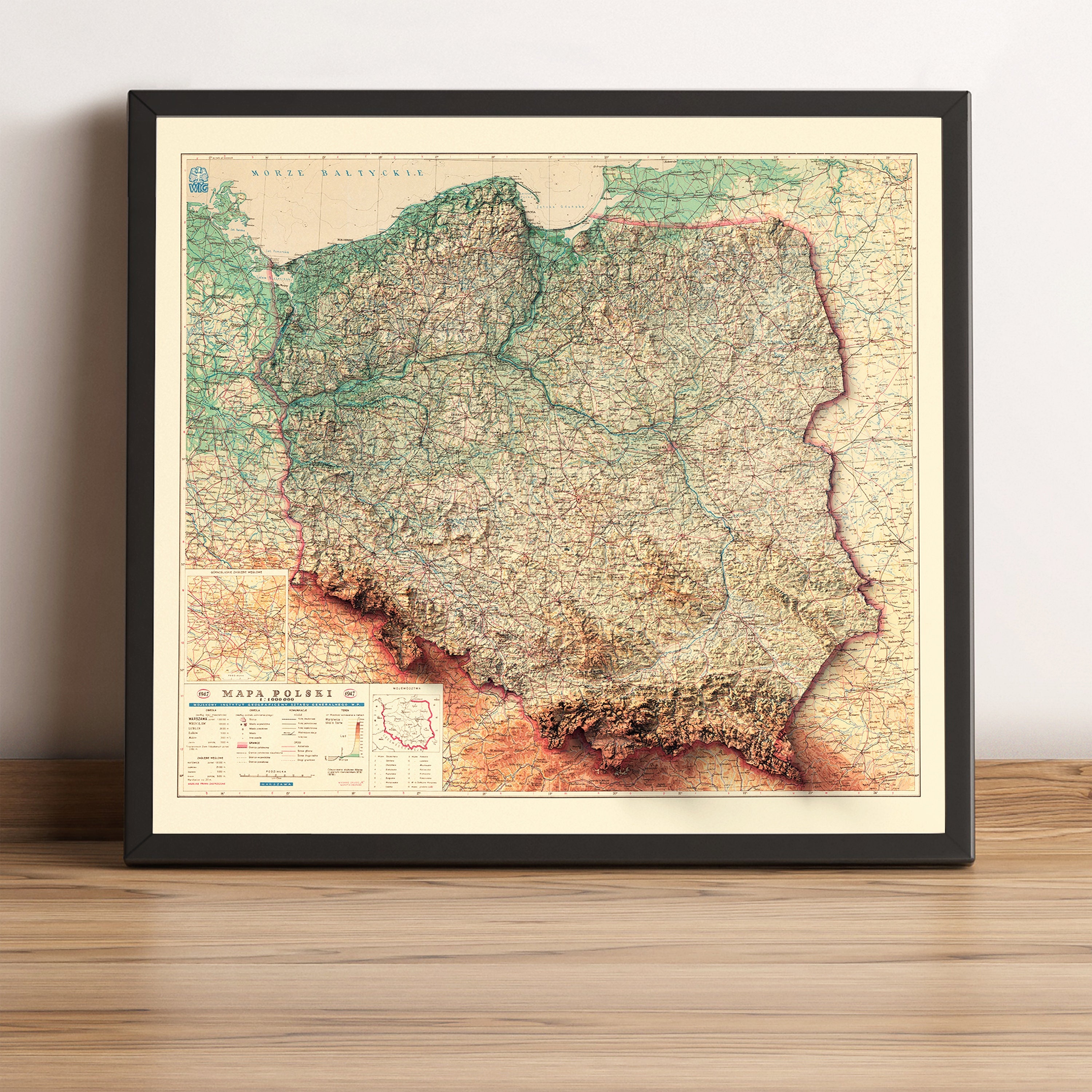 Poland Map Poland 2D Relief Map Poland Vintage Map Poland - Etsy