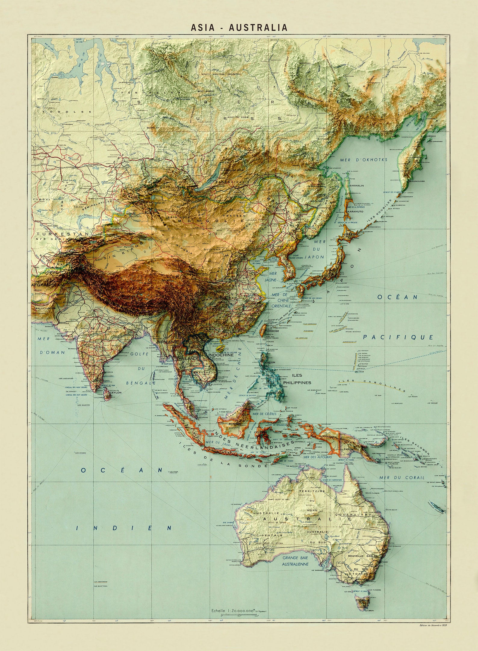 Asia Map Asia 2D Relief Map Asia Vintage Map Asia Poster - Etsy