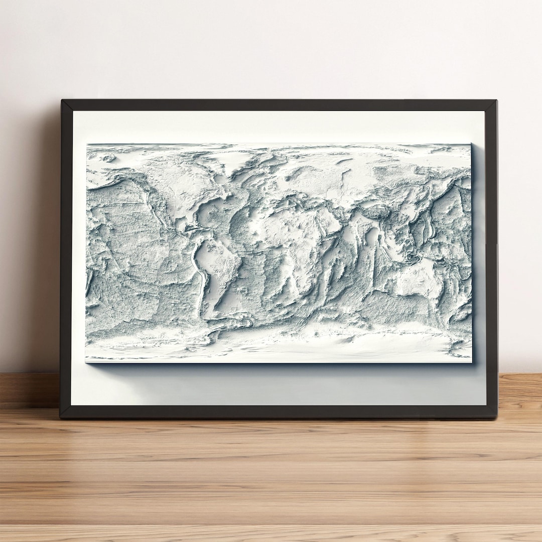 Bathymetric World Map, World 2D Relief Map, World Minimalist Map, Globe ...