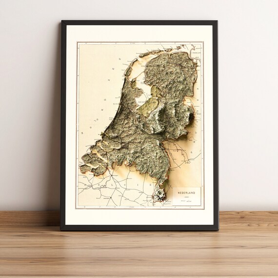Netherlands Map Netherlands 2D Relief Map Netherlands - Etsy