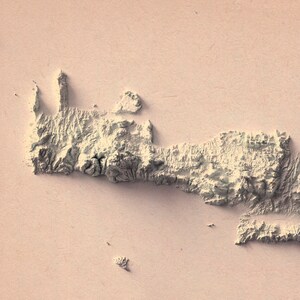 Crete Greece Map, Crete 2D Relief Map, Crete Minimalist Map, Crete ...