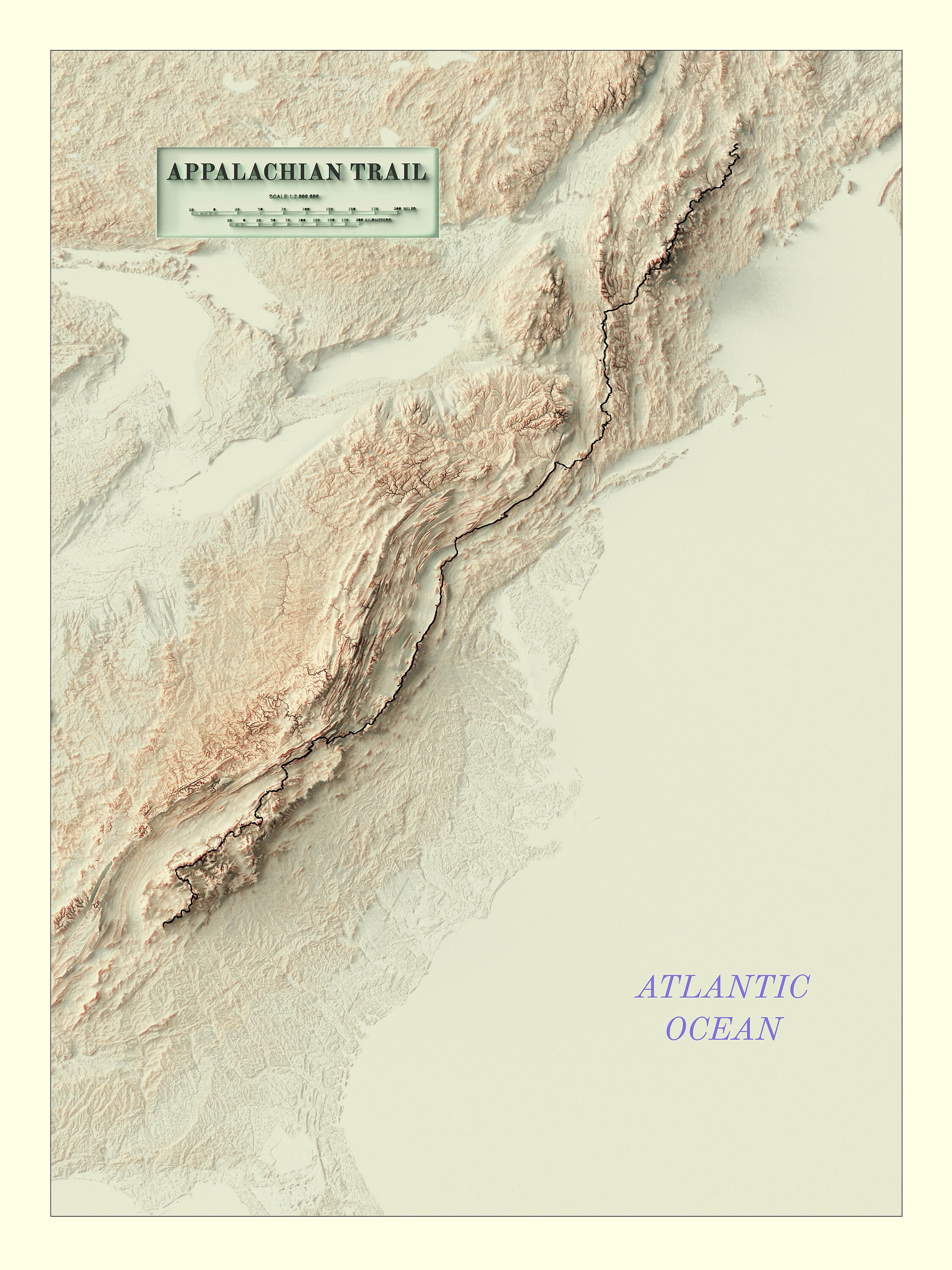 Appalachians Trail Map Appalachians Trail 2D Relief Map - Etsy
