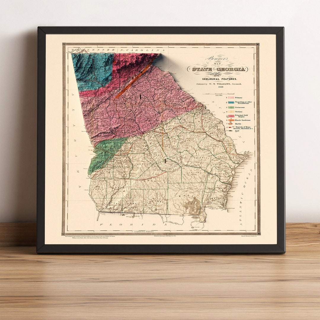 Georgia Map, Georgia Relief Map, Georgia Vintage Map, Georgia Poster ...
