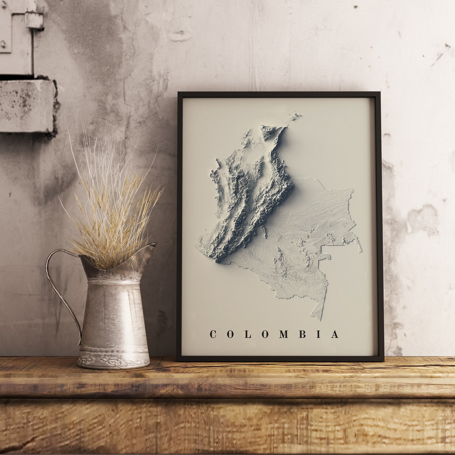 Colombia Map, Colombia 2D Relief Map, Colombia Vintage Map, Colombia ...