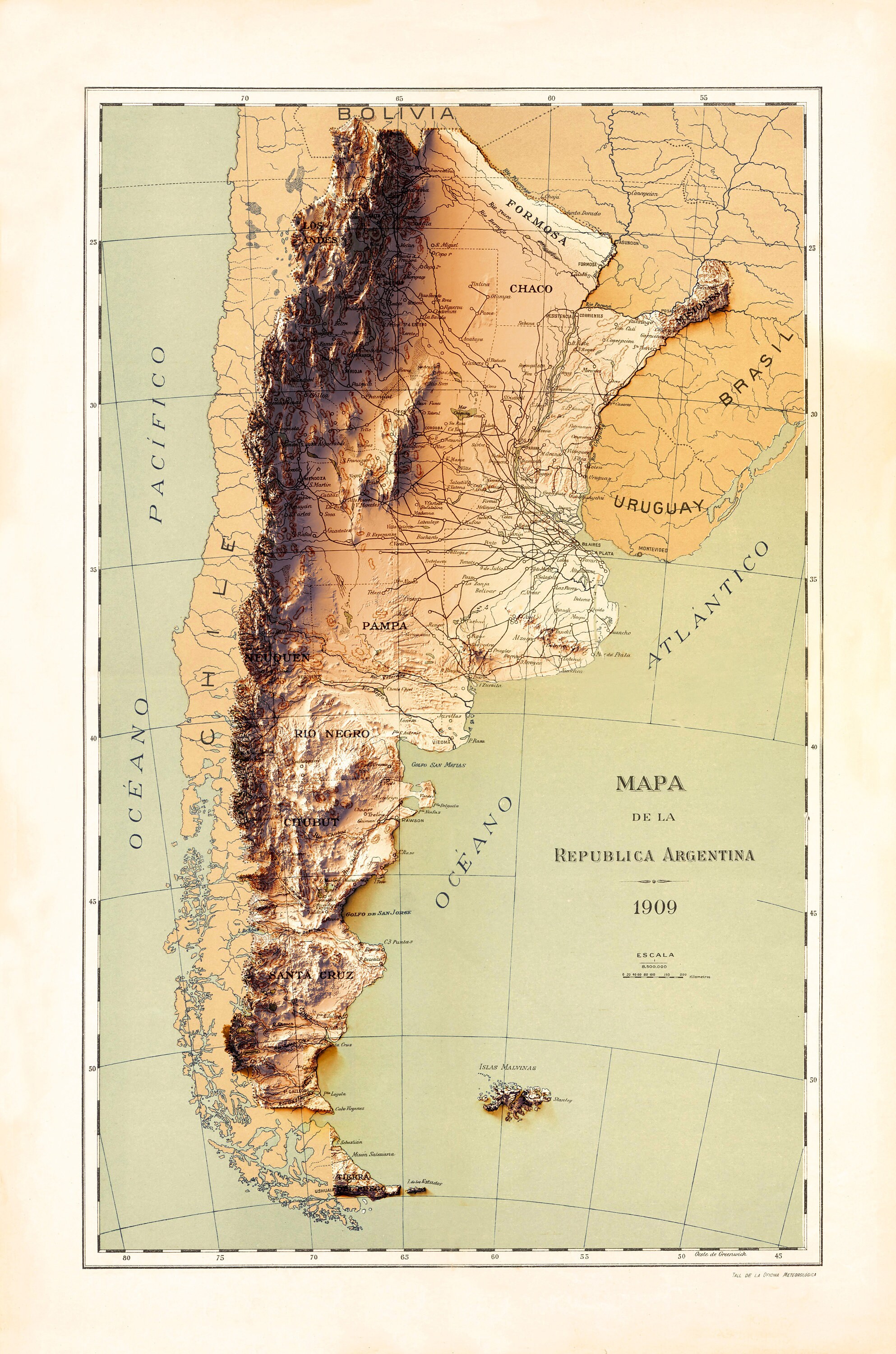 Argentina Map Argentina 2D Relief Map Argentina Historical - Etsy