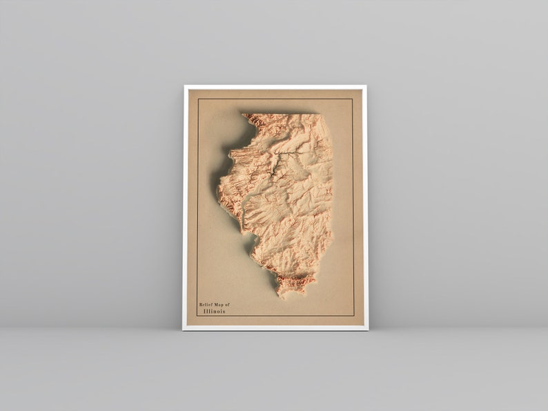 Illinois Map, Illinois 2D Relief Map, Illinois Minimalist Map, Illinois ...