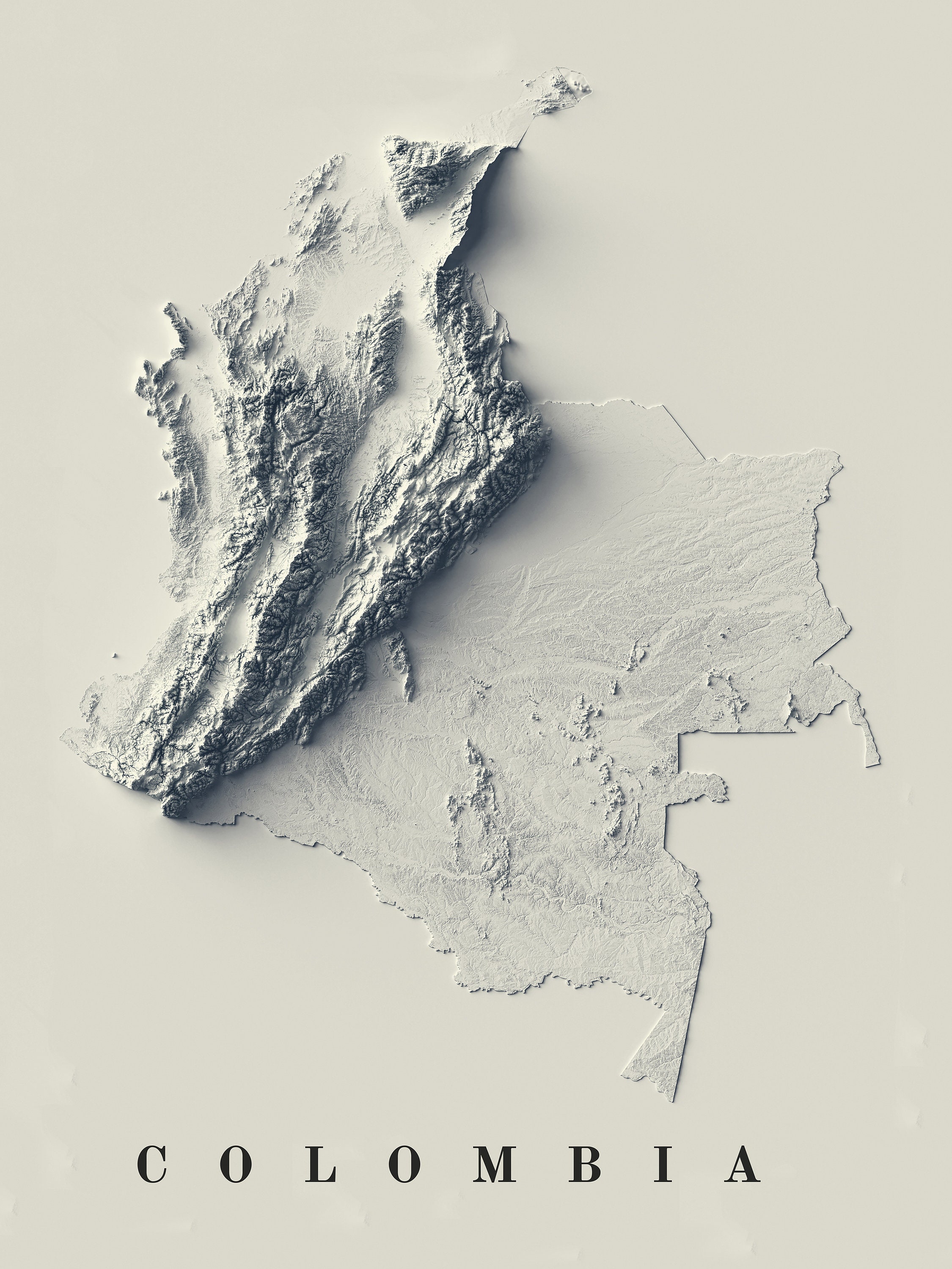 Colombia Map Colombia 2D Relief Map Colombia Vintage Map - Etsy