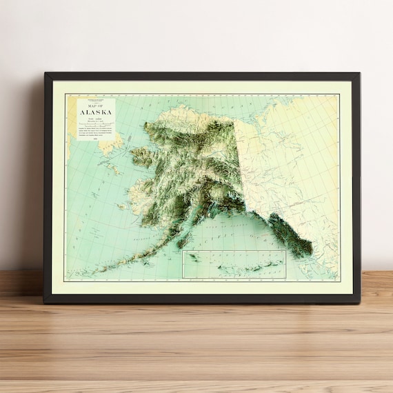 Alaska Map Alaska 2D Relief Map Alaska Historical Map - Etsy