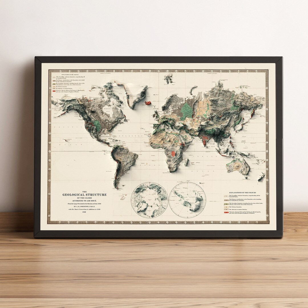 World Map, World 2D Relief Map, World Vintage Map, World Poster, Globe ...