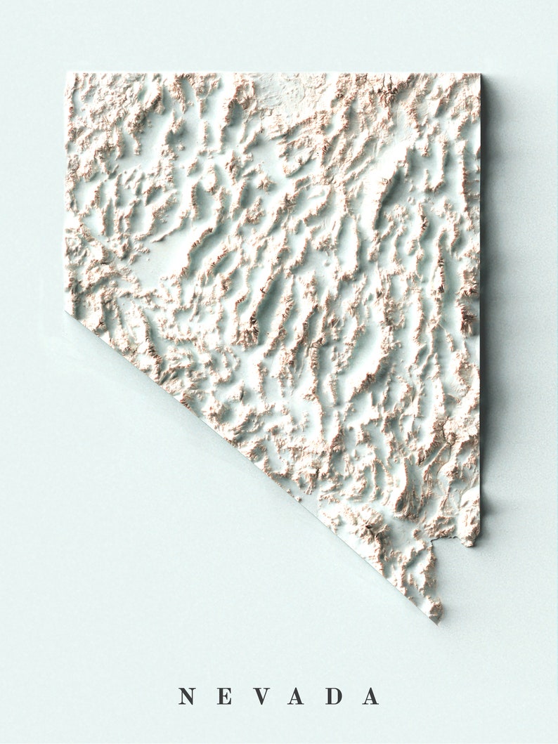 Nevada Map Nevada 2D Relief Map Nevada Print Nevada - Etsy