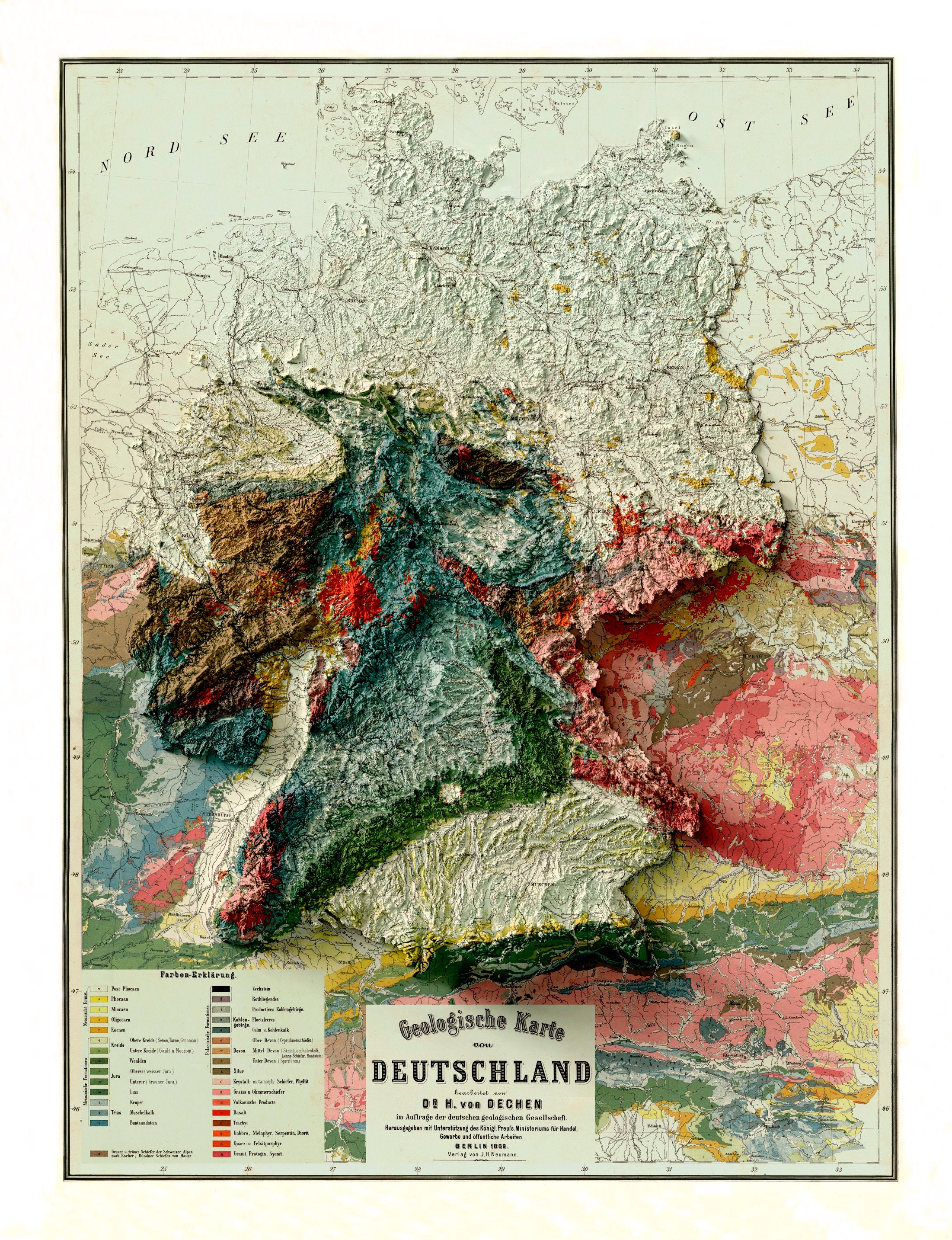 Germany Map Germany 2D Relief Map Germany Geological Map - Etsy