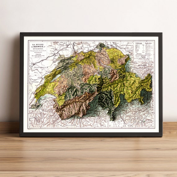 Switzerland Map Switzerland 2D Relief Map Switzerland - Etsy