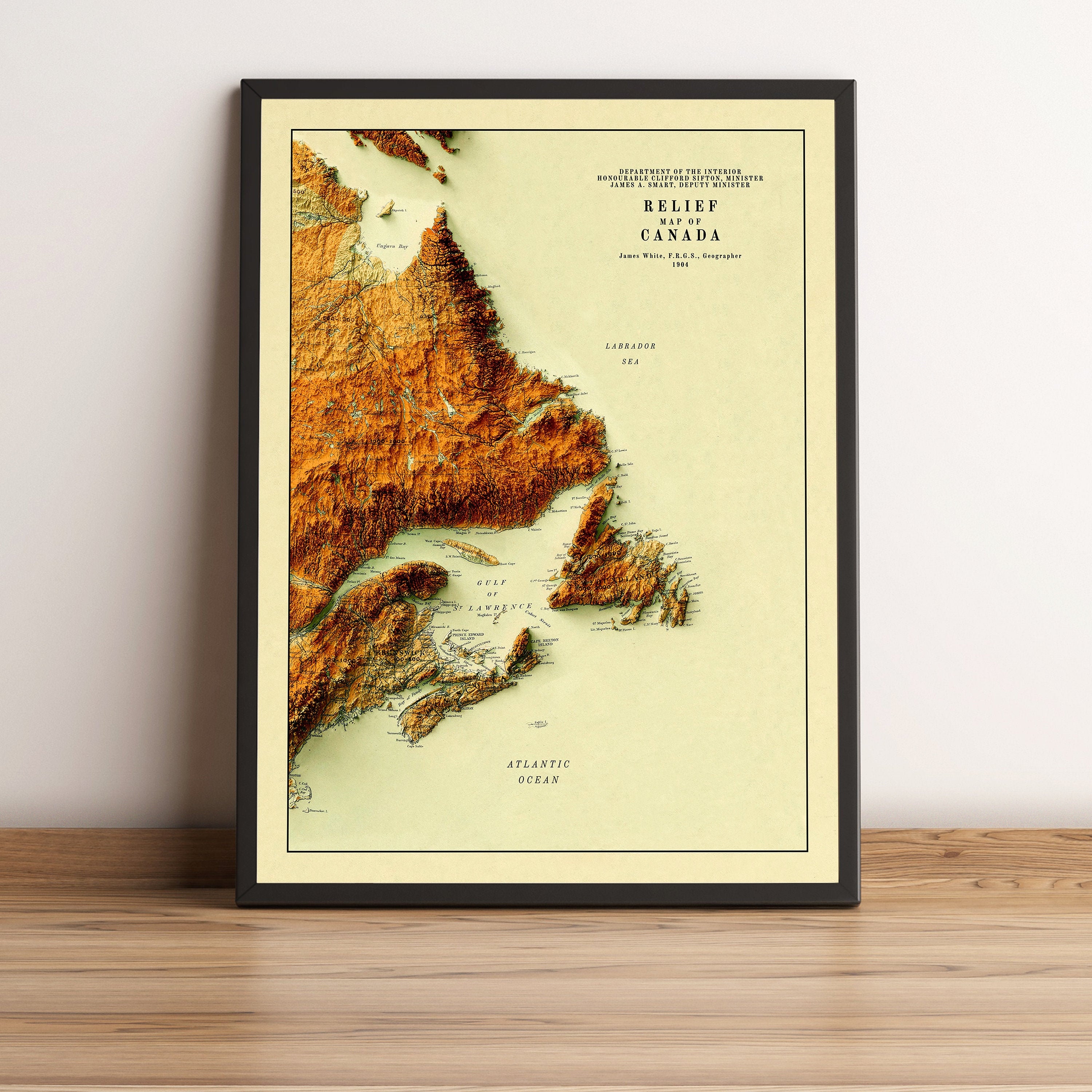 Atlantic Canada Map Canada 2D Relief Map Vintage Map of - Etsy