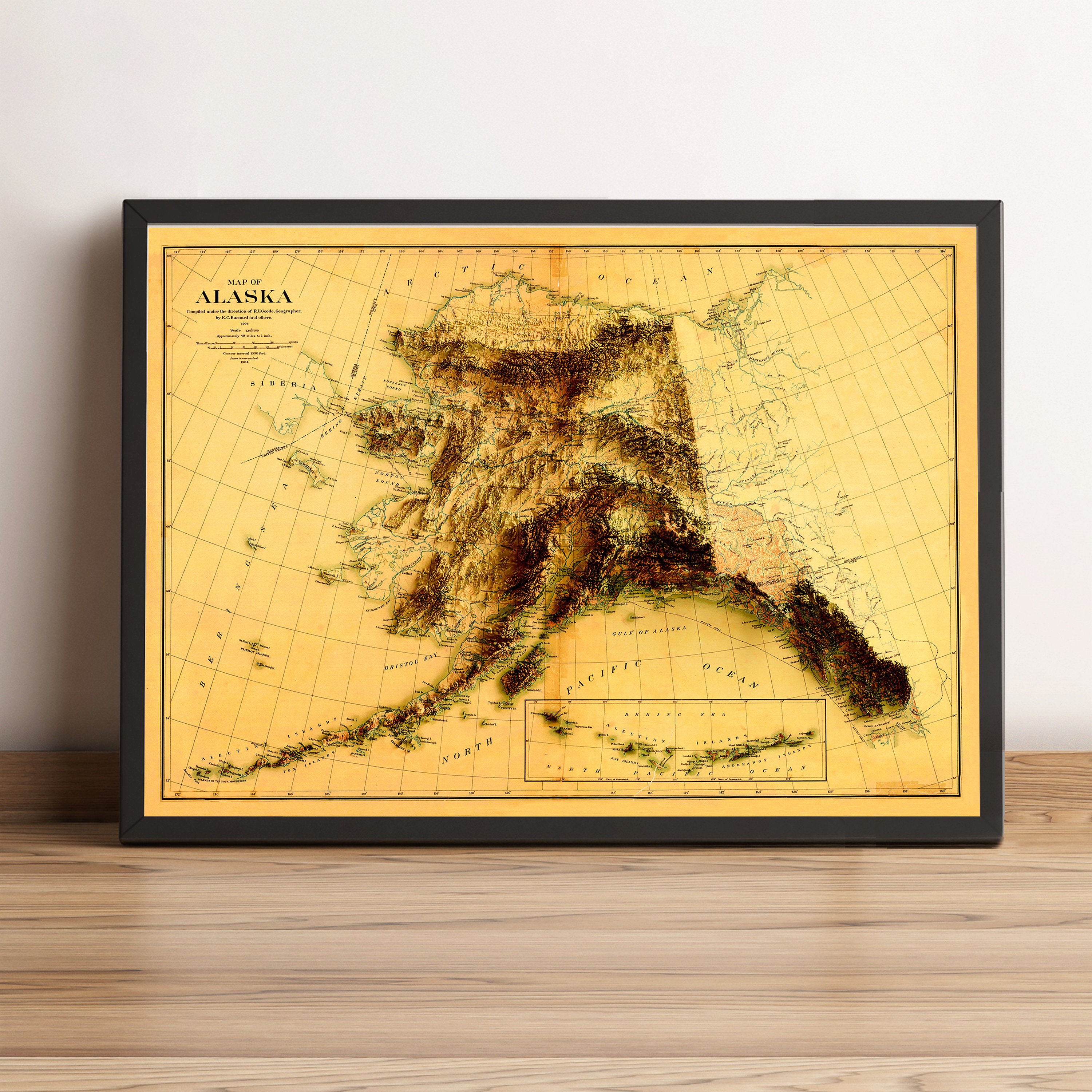 Alaska Map Alaska 2D Relief Map Alaska Historical Map - Etsy