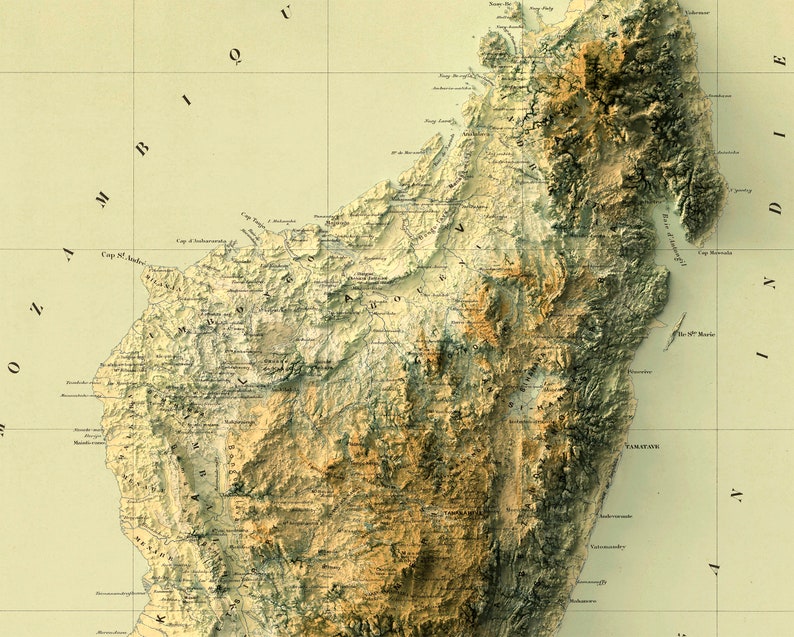 Madagascar Map Madagascar 2D Relief Map Madagascar Vintage - Etsy