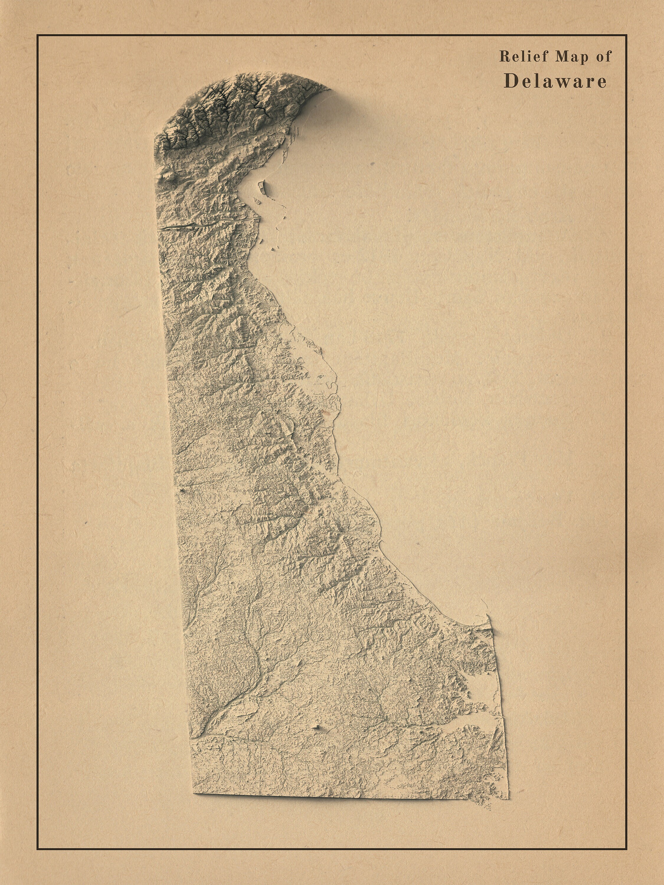 Delaware Map Delaware 2D Relief Map Delaware Framed Map - Etsy