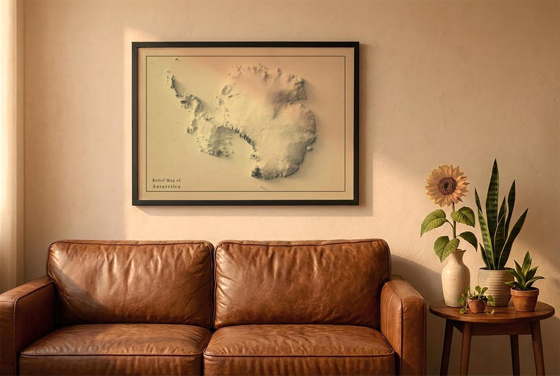 Antarctica Map, Antartica 2D Relief Map, Antarctica Mimimalist Map ...
