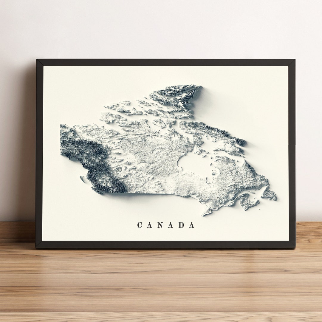 Canada Map, Canada 2D Relief Map, Canada Minimalist Map, Canada Poster ...