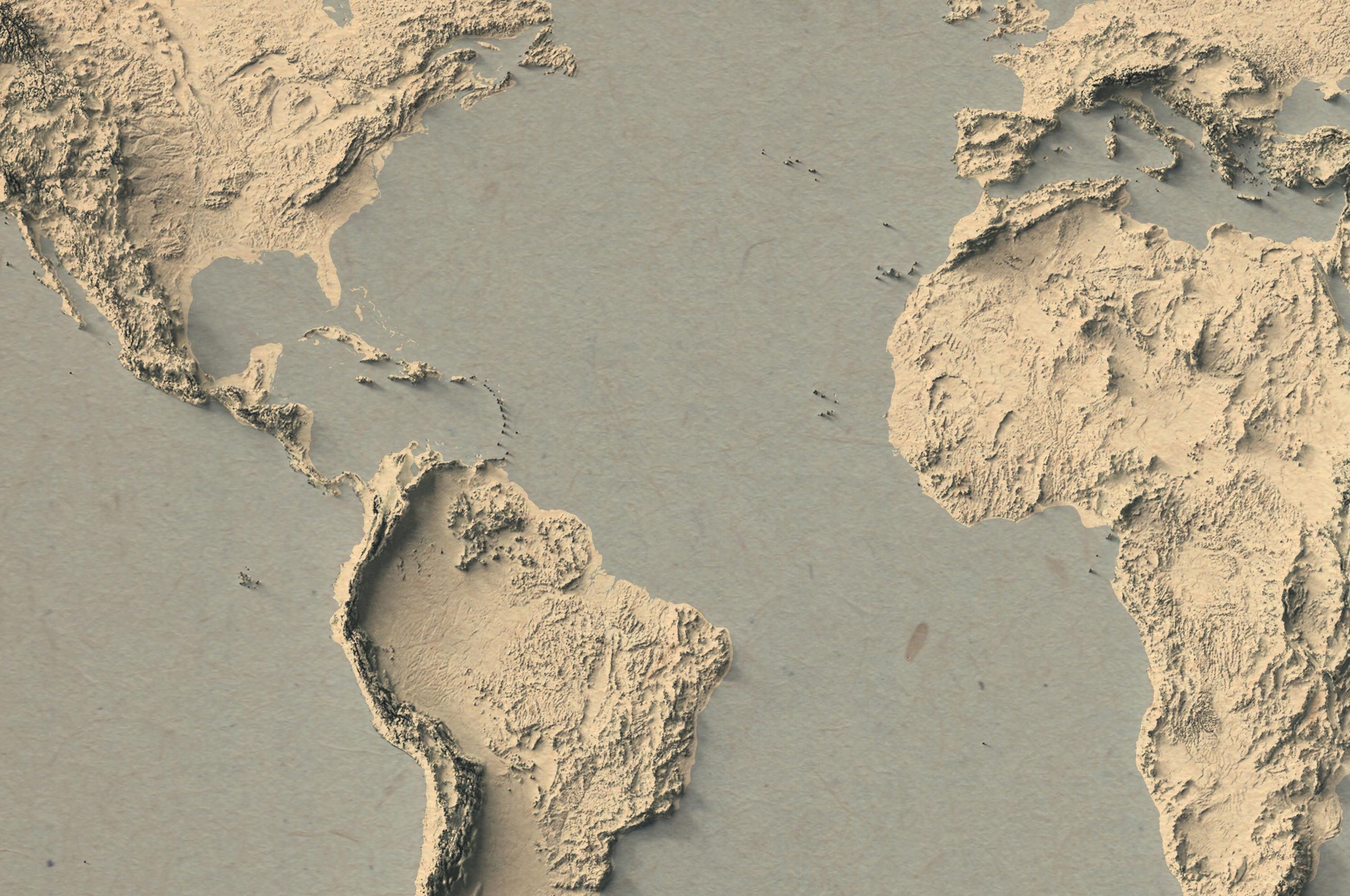 World Map in Old Style, World 2D Relief Map, World Minimalist Map ...