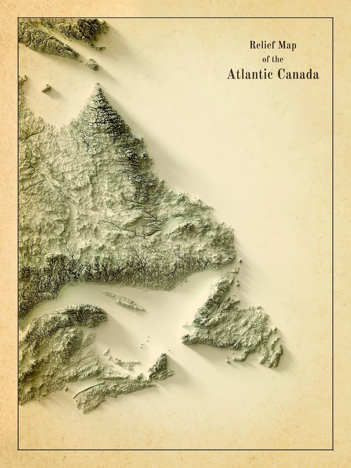 Atlantic Canada Map Canada 2D Relief Map Vintage Map of - Etsy