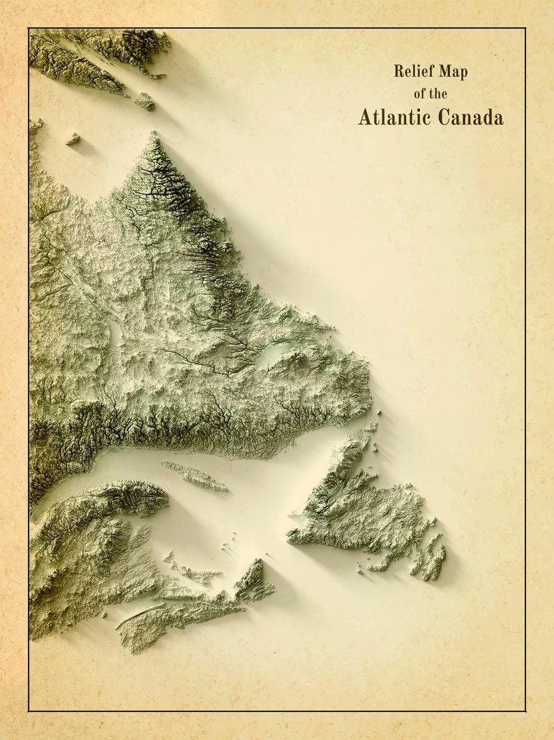 Atlantic Canada Map Canada 2D Relief Map Vintage Map of - Etsy