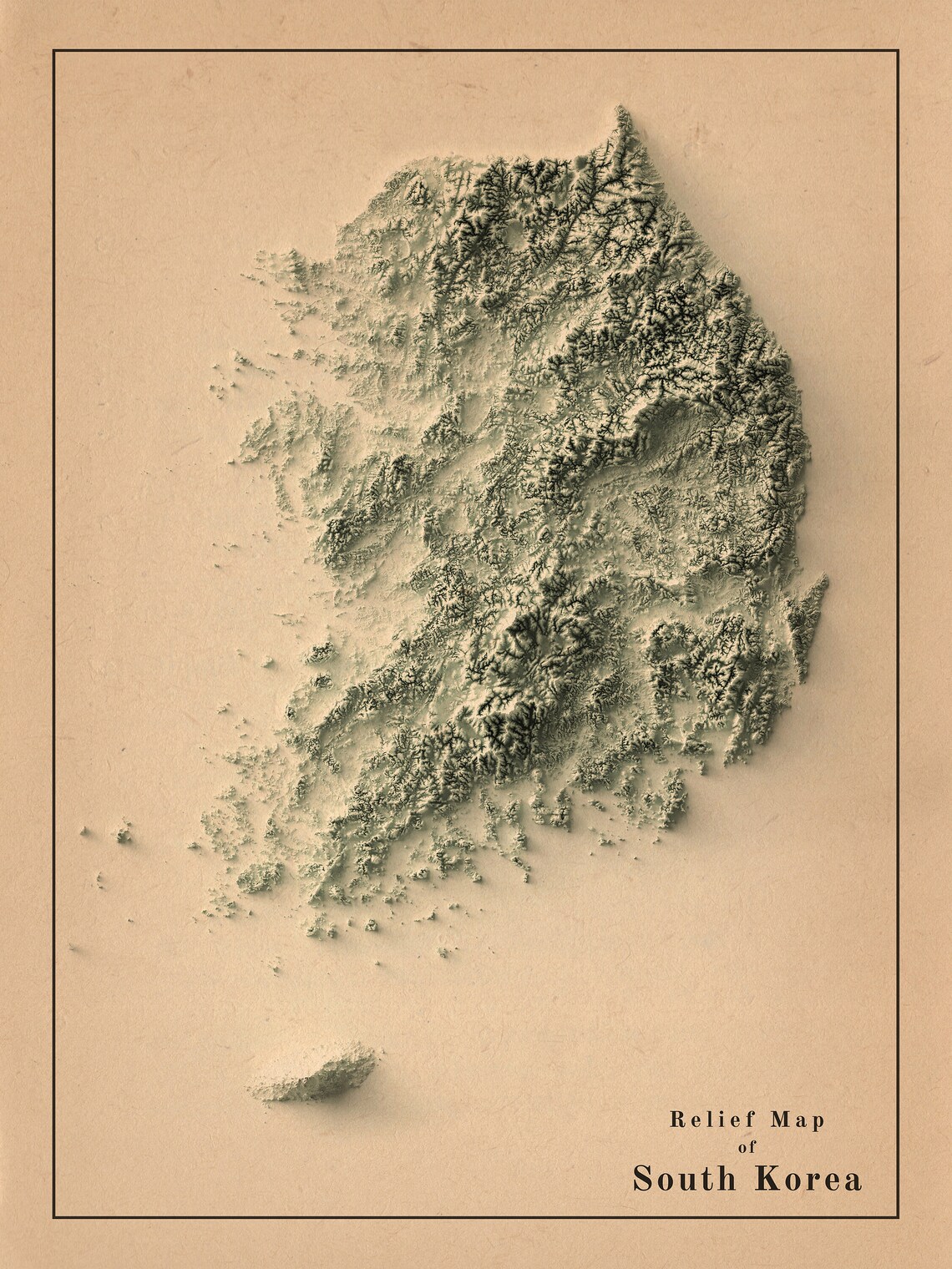 South Korea Map South Korea 2D Relief Map South Korea - Etsy