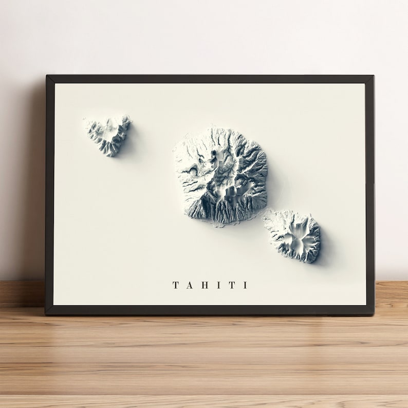 Tahiti Map Tahiti 2D Relief Map Tahiti Minimalist Map - Etsy