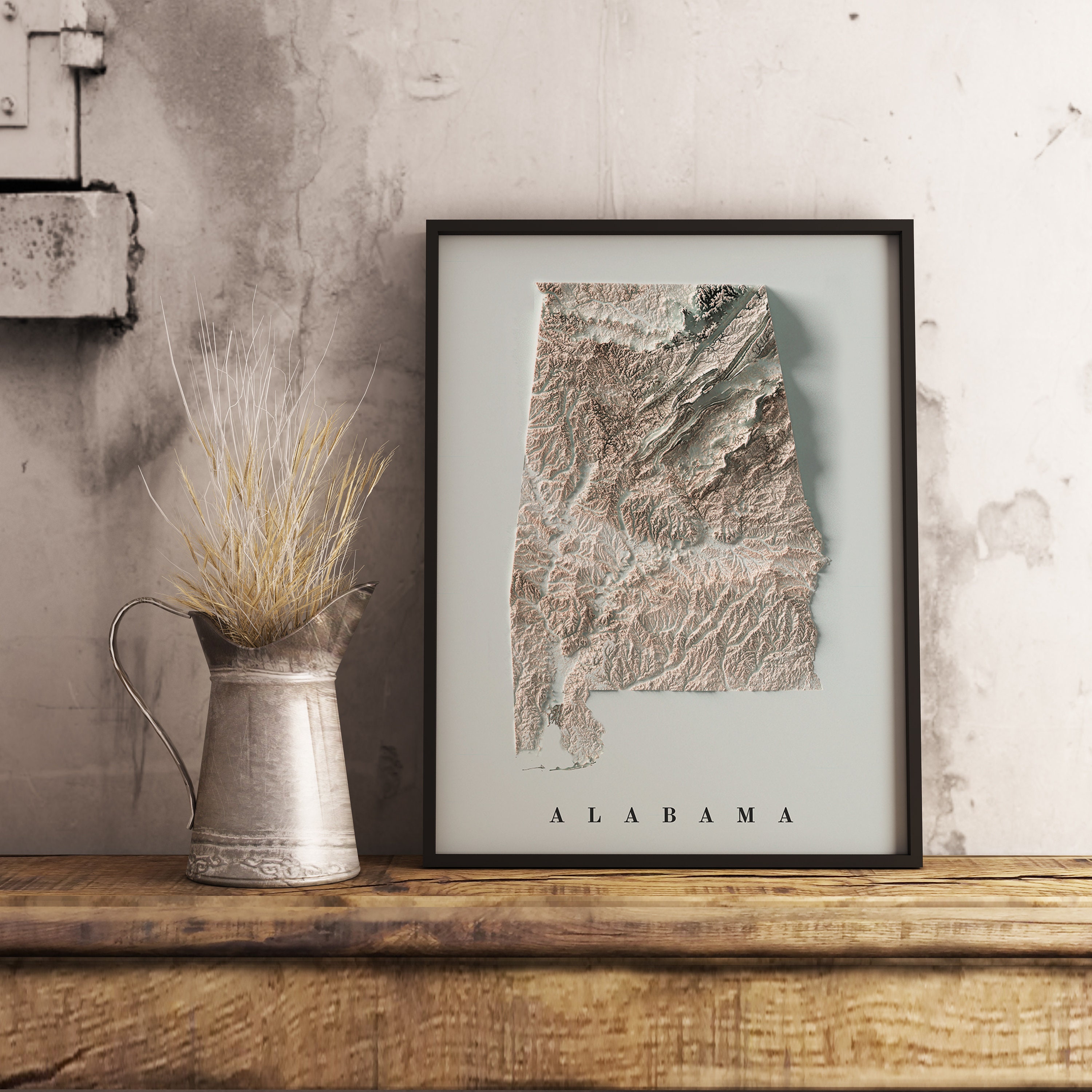 Alabama Map, Alabama 2D Relief Map, Alabama Minimalist Map, Alabama ...
