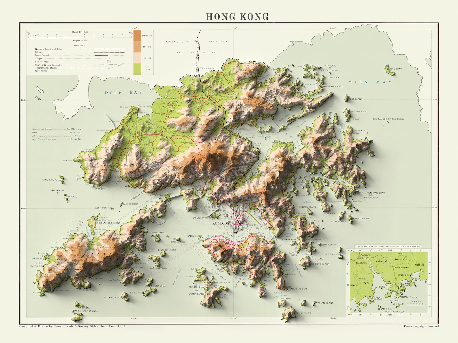 Hong Kong Map Hong Kong 2D Relief Map Hong Kong Print Hong - Etsy