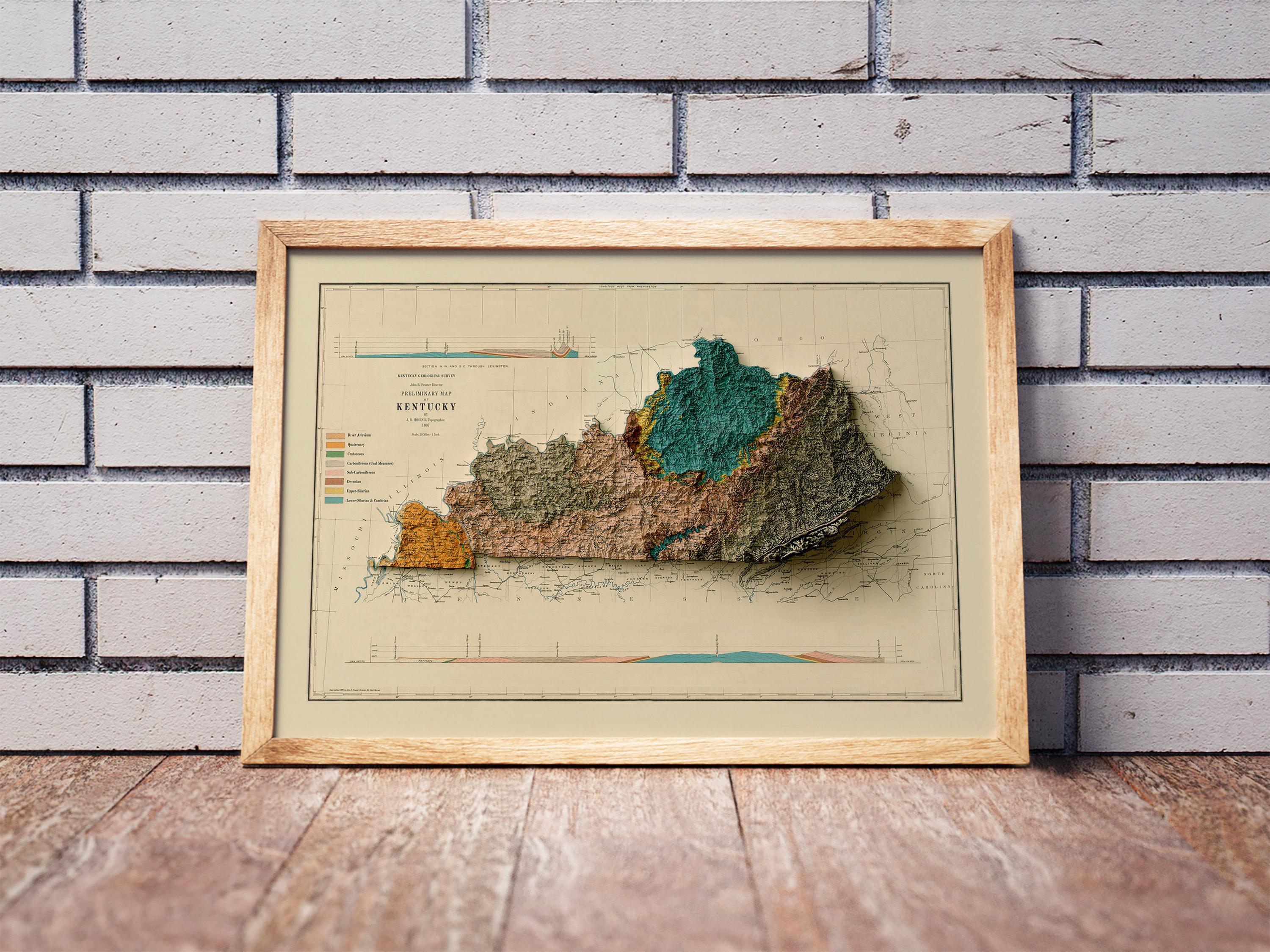 Kentucky Map, Kentucky 2D Relief Map, Kentucky Vintage Map, Kentucky ...