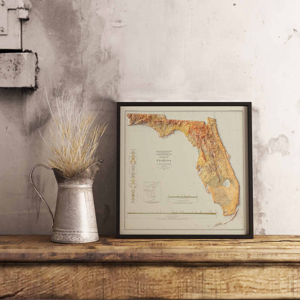 Florida Map Florida 2D Relief Map Florida Geological Map - Etsy