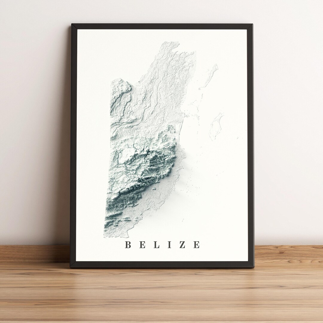 Belize Map, Belize 2D Relief Map, Belize Minimalist Map, Belize Wall ...