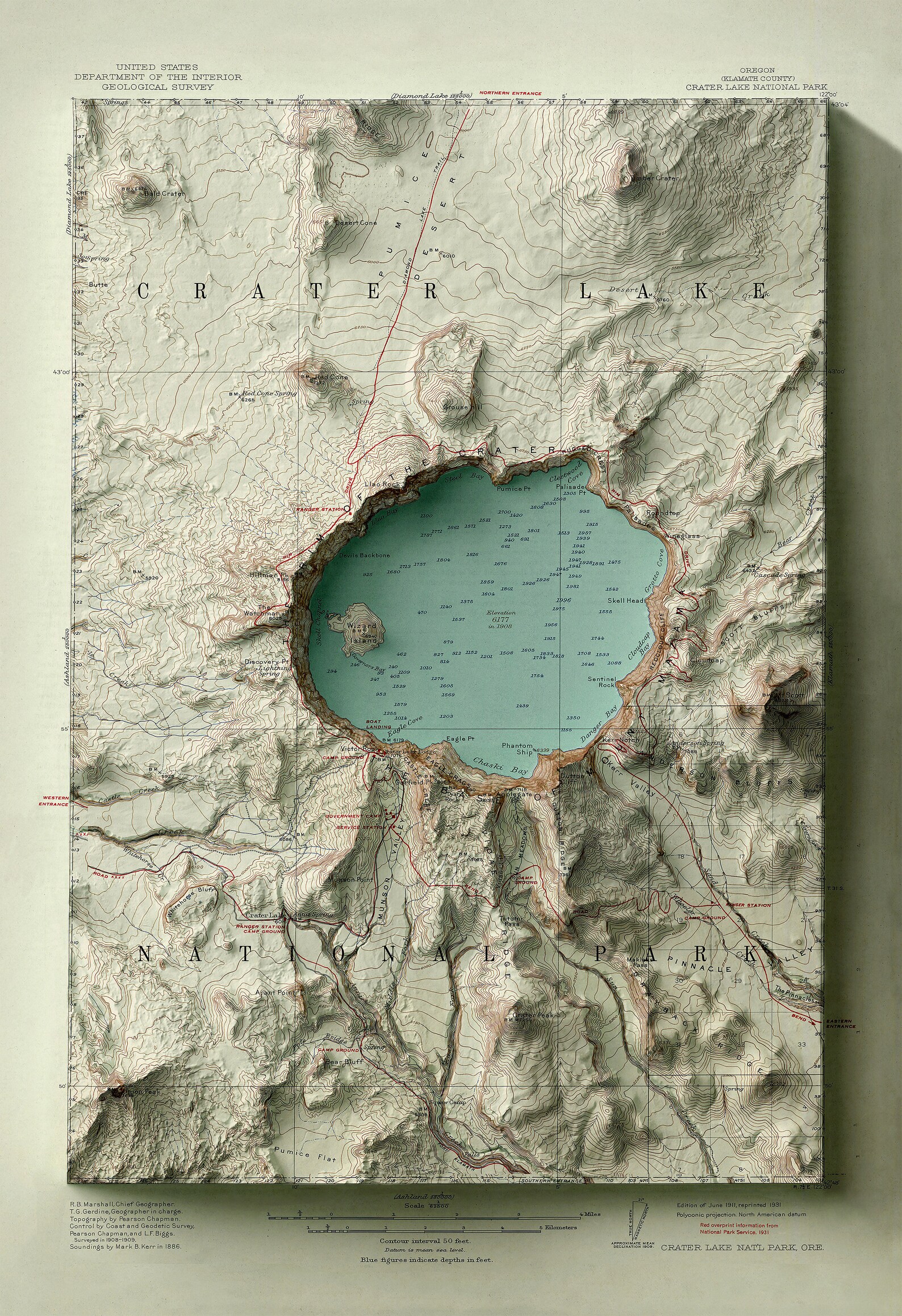 Crater Lake Oregon Map Crater Lake 2D Relief Map Crater Lake - Etsy