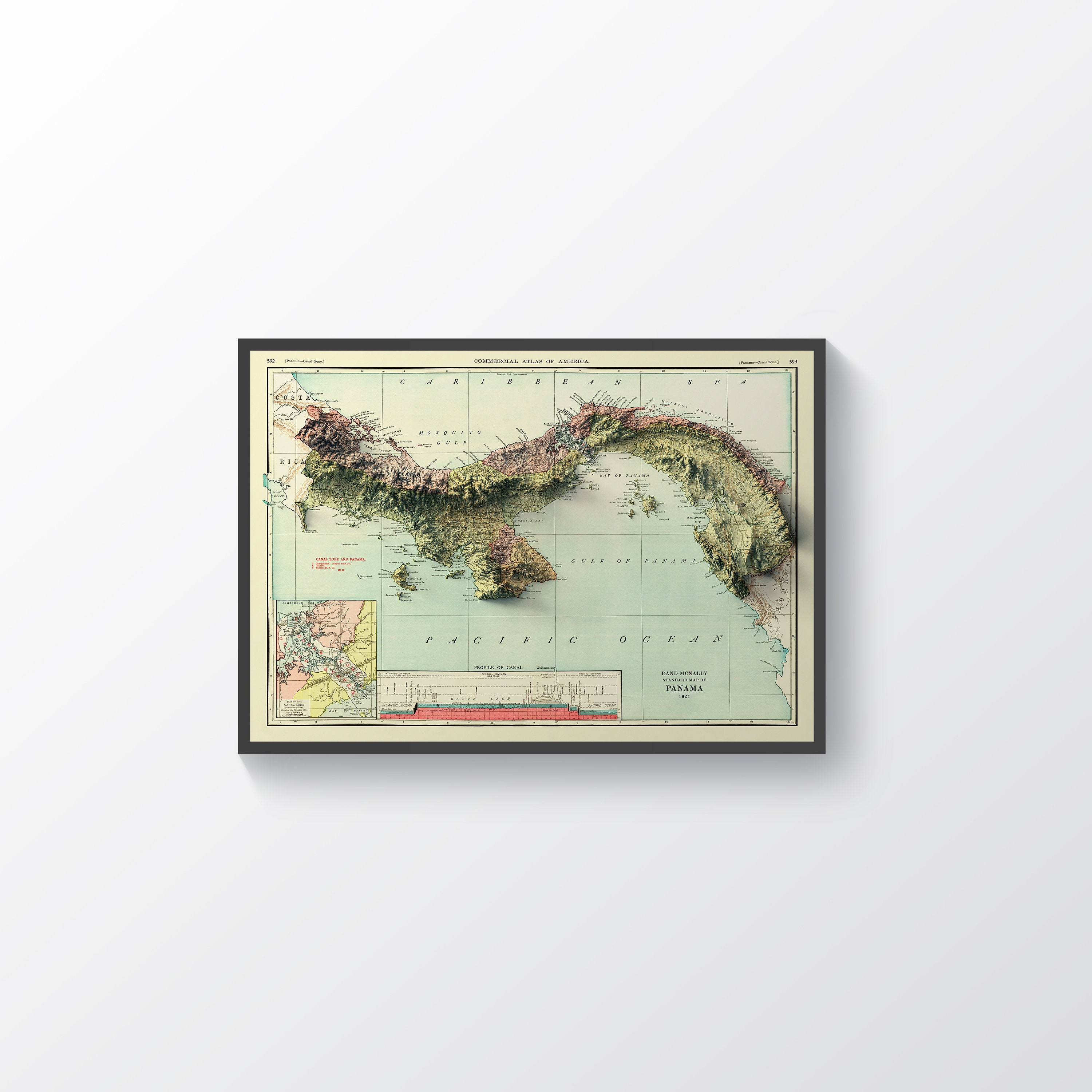Panama Map, Panama 2D Relief Map, Panama Vintage Poster Map, Panama ...