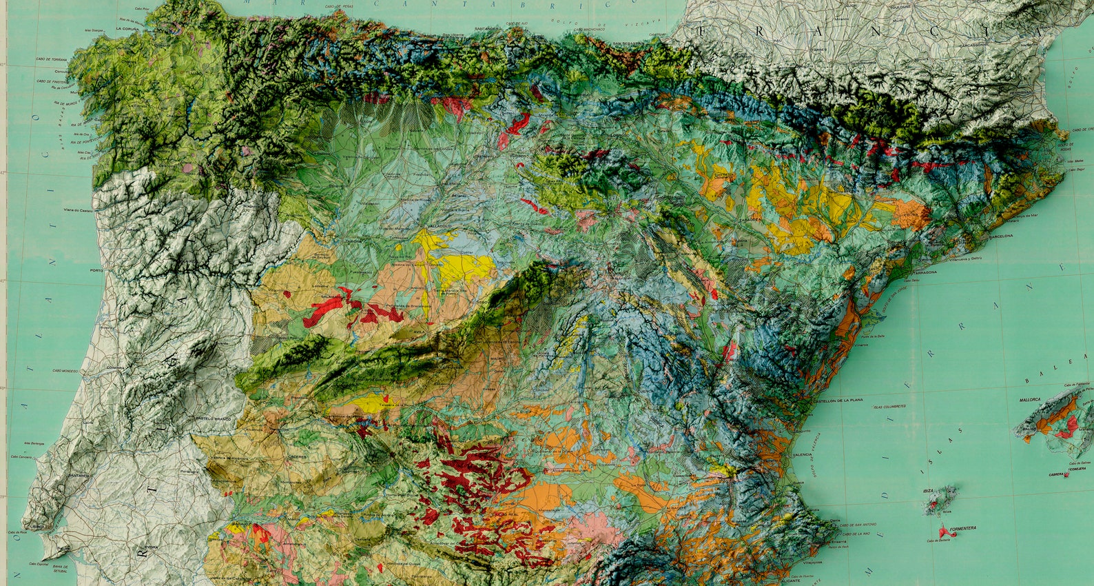 Spain Map Spain 2D Relief Map Spain Soil Map Spain Vintage - Etsy