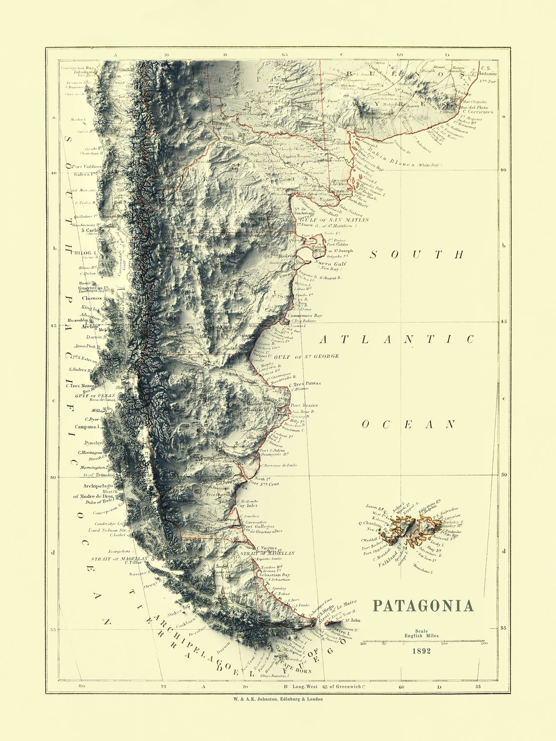 Patagonia Map Patagonia 2D Relief Map Argentina Relief Map - Etsy