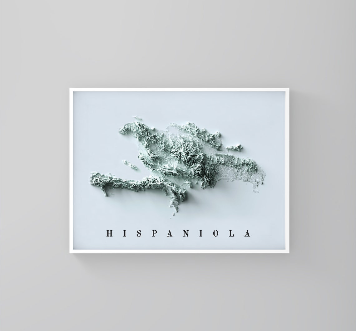 Hispaniola Island Map, Hispaniola 2D Relief Map, Haiti Gift Map ...