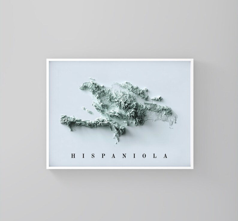 Hispaniola Island Map, Hispaniola 2D Relief Map, Haiti Gift Map ...