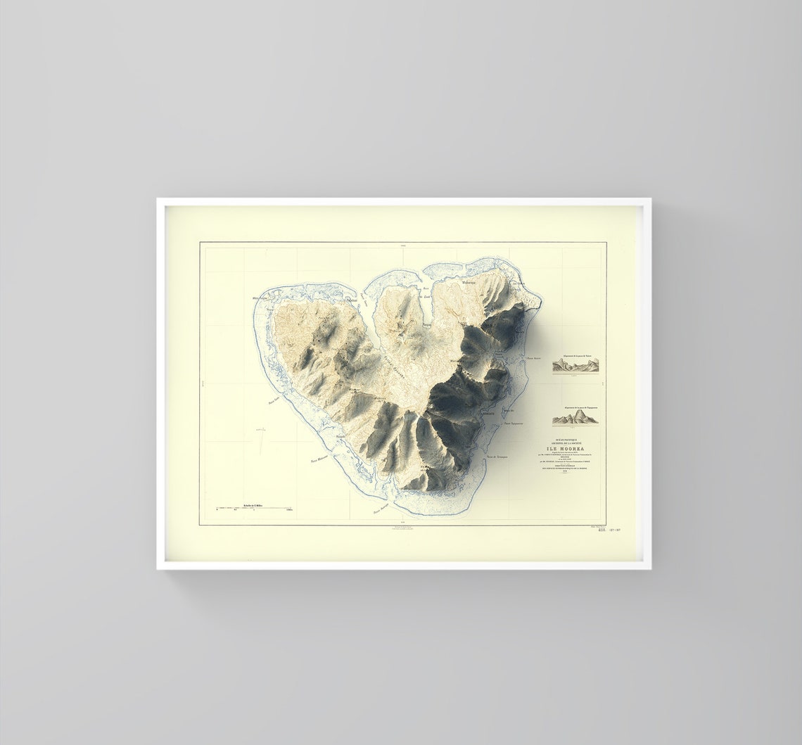 Moorea Map Moorea French Polynesia 2D Relief Map Moorea - Etsy