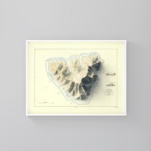 Moorea Map, Moorea French Polynesia 2D Relief Map, Moorea Vintage ...