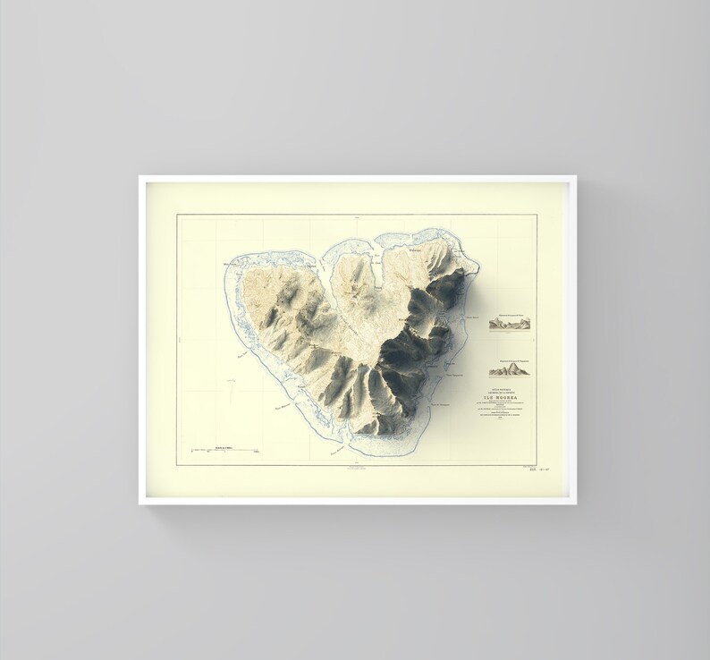 Moorea Map Moorea French Polynesia 2D Relief Map Moorea - Etsy