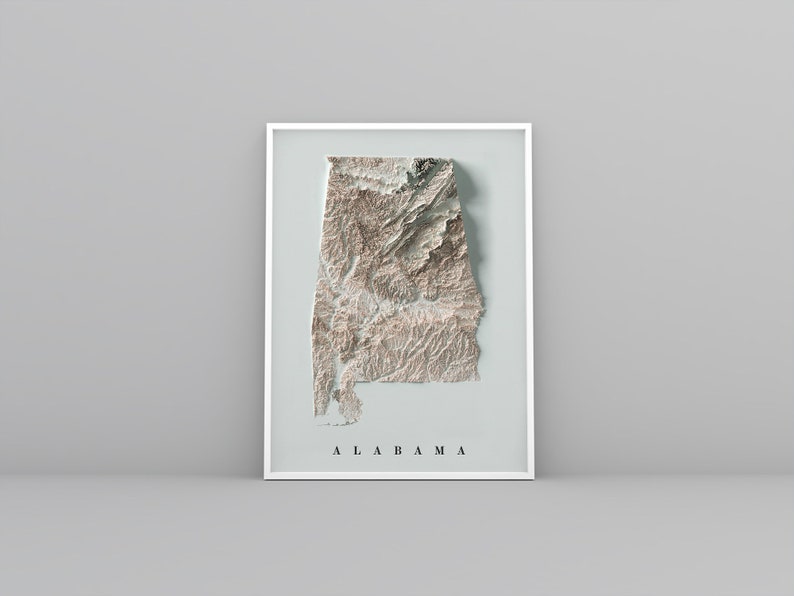 Alabama Map Alabama 2D Relief Map Alabama Print Alabama - Etsy