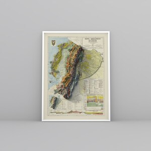 Ecuador Map, Ecuador 2D Relief Map, Ecuador Vintage Poster Map, Ecuador ...