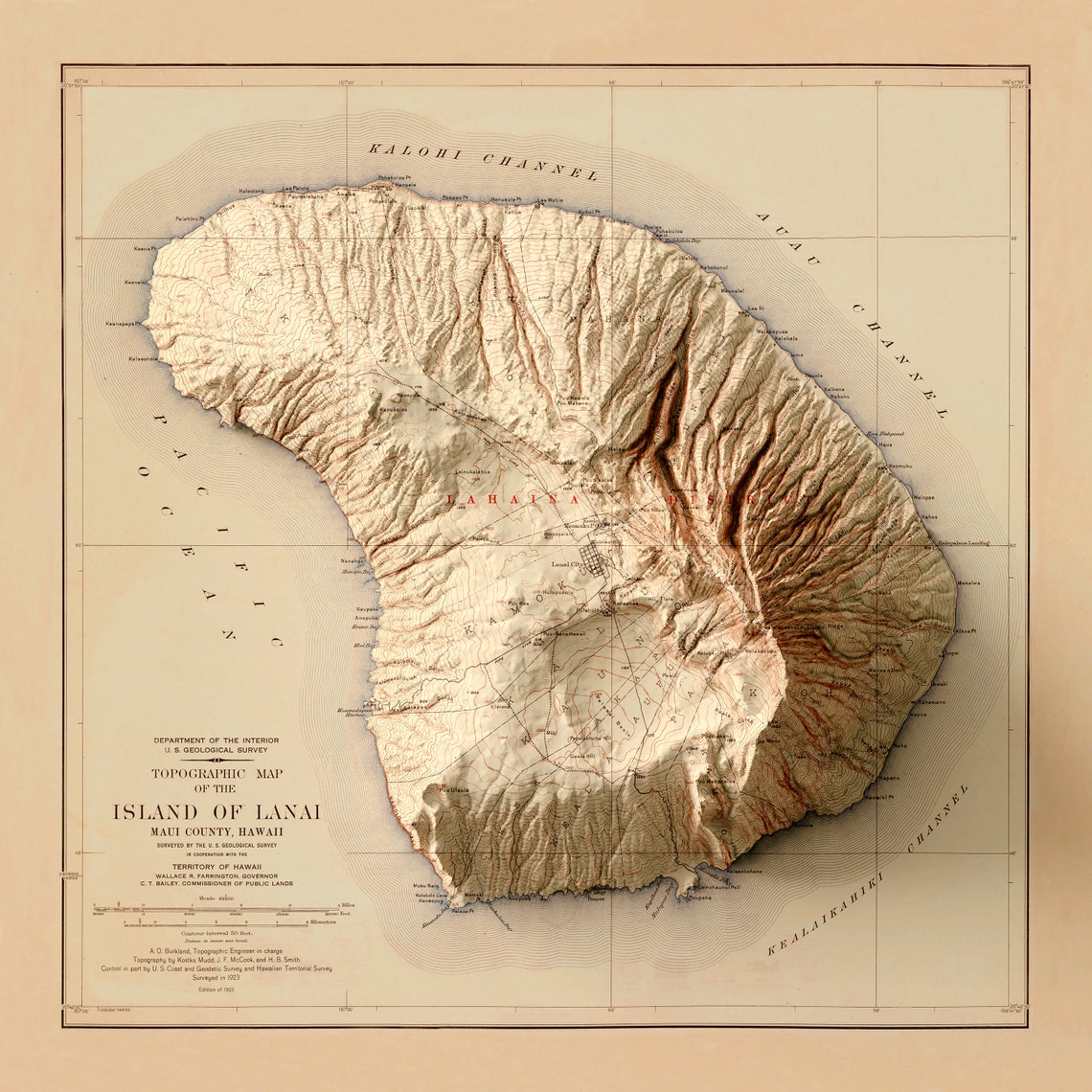 Lanai Island Map Hawaii Map Lanai 2D Relief Map Lanai - Etsy
