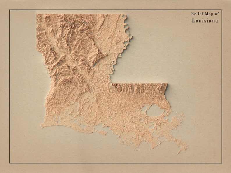 Louisiana Map Louisiana 2D Relief Map Louisiana Vintage Map - Etsy