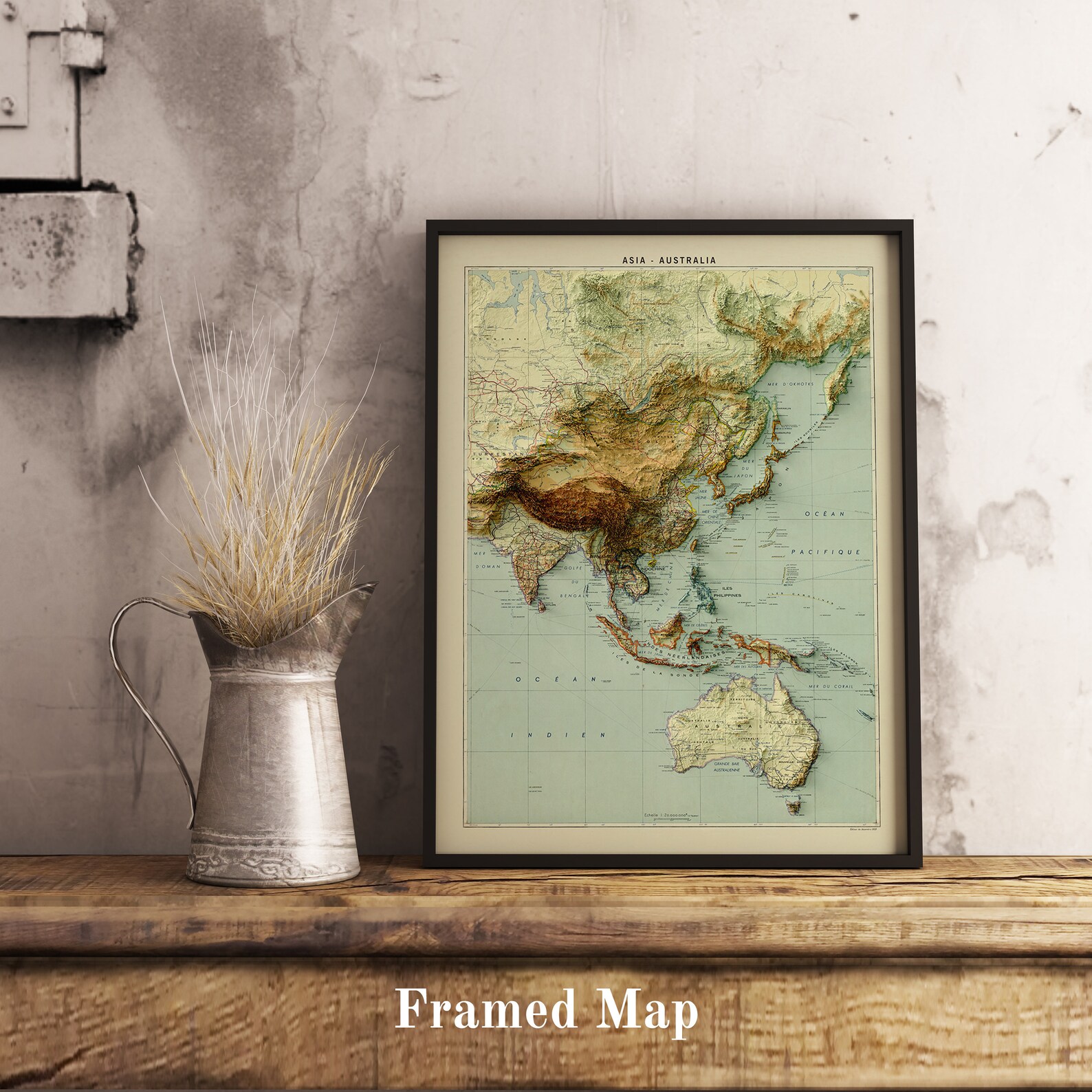 Asia Map Asia 2D Relief Map Asia Vintage Map Asia Poster - Etsy