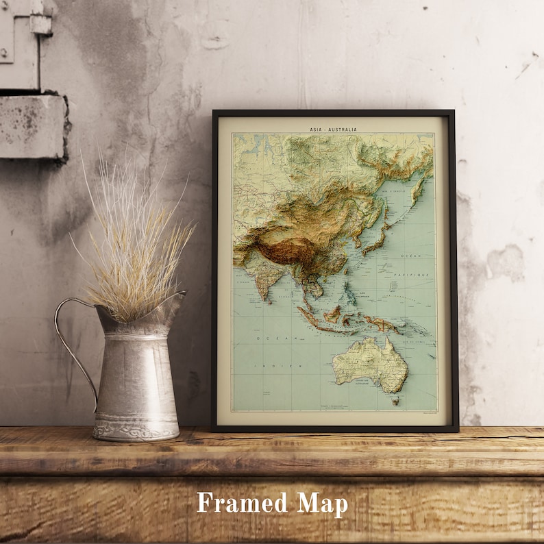 Asia Map Asia 2D Relief Map Asia Vintage Map Asia Poster - Etsy