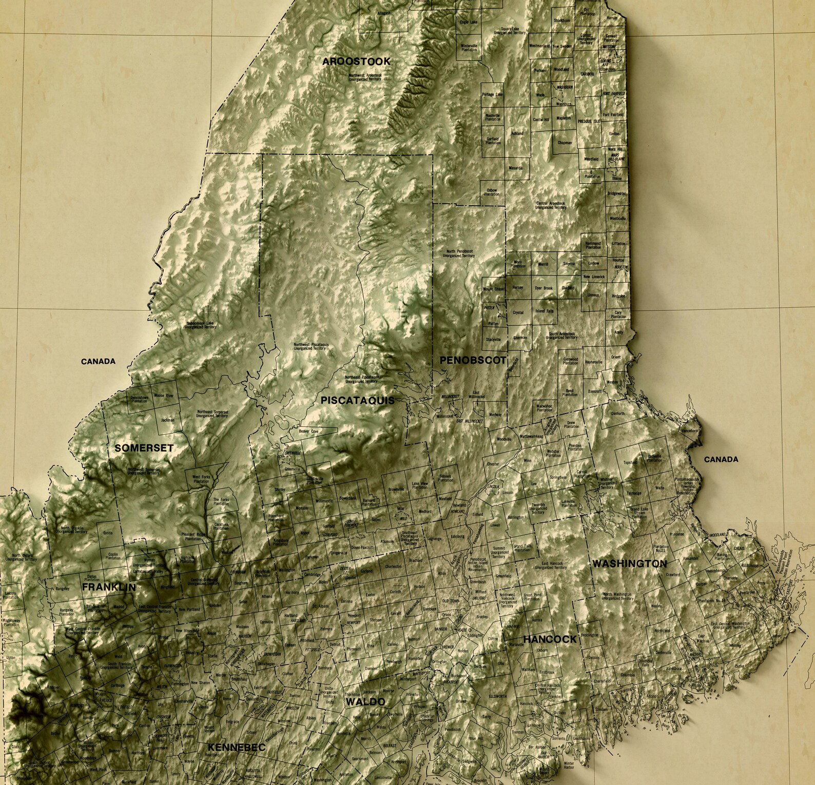Maine Map Maine 2D Relief Map Maine Vintage Map Maine - Etsy